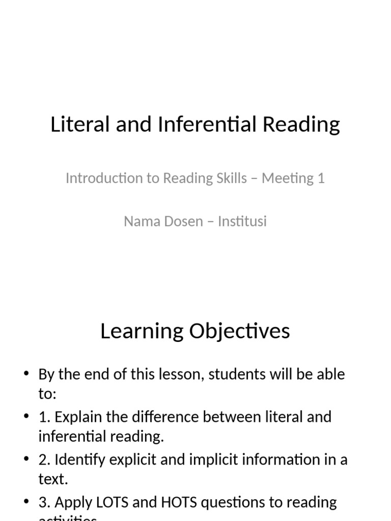 Literal Inferential Reading Meeting1 | PDF | Thought | Truth