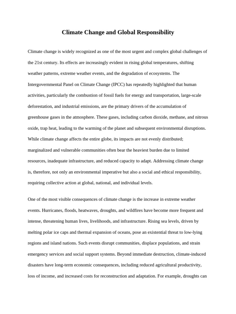 Climate Change and Global Responsibility | PDF | Climate Change ...