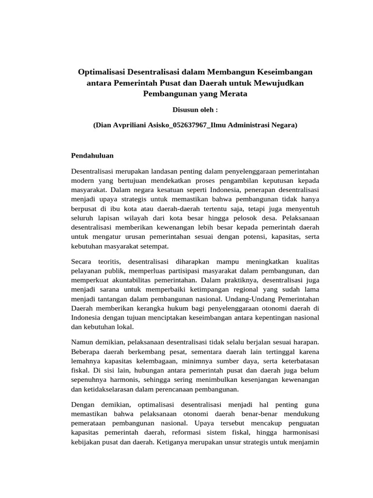Optimalisasi Desentralisasi untuk Pembangunan Merata | PDF
