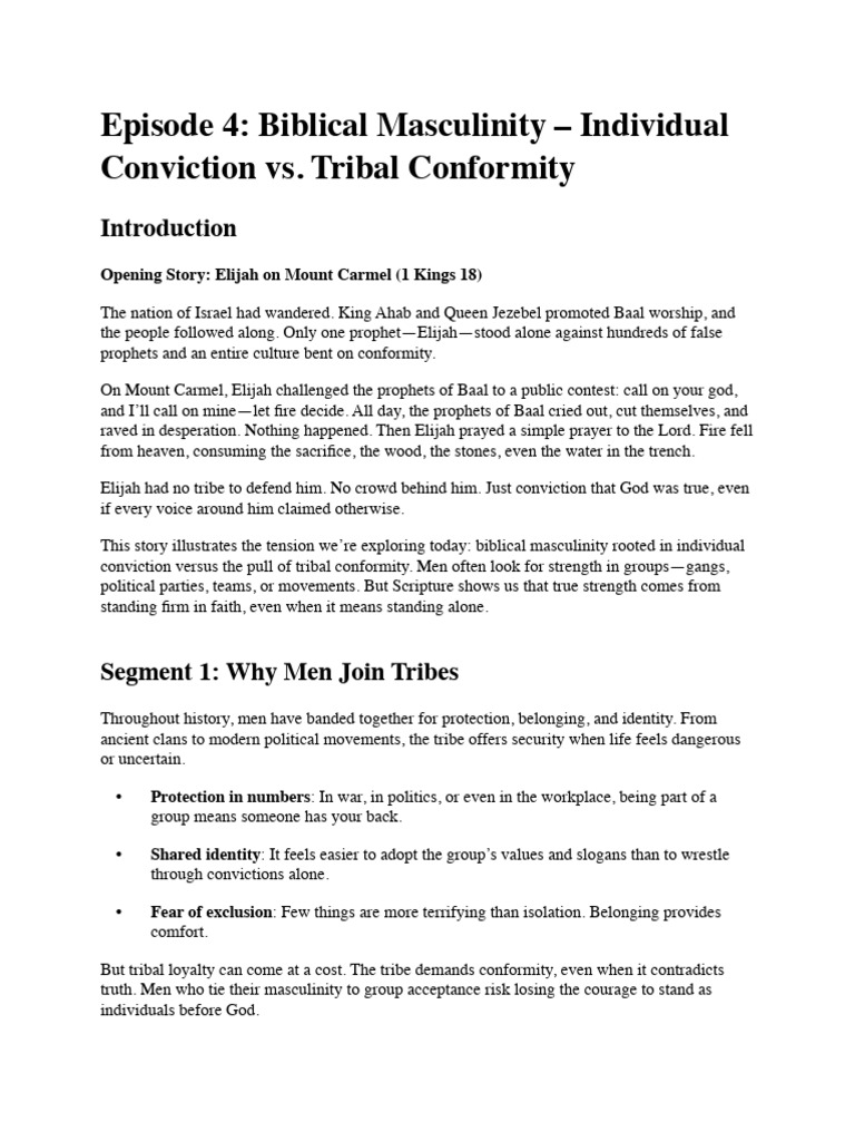 Biblical Masculinity - Individual Conviction vs. Tribal Conformity ...