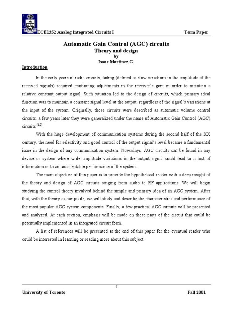 Automatic Gain Control Circuits Theory and Design | PDF | Amplifier ...