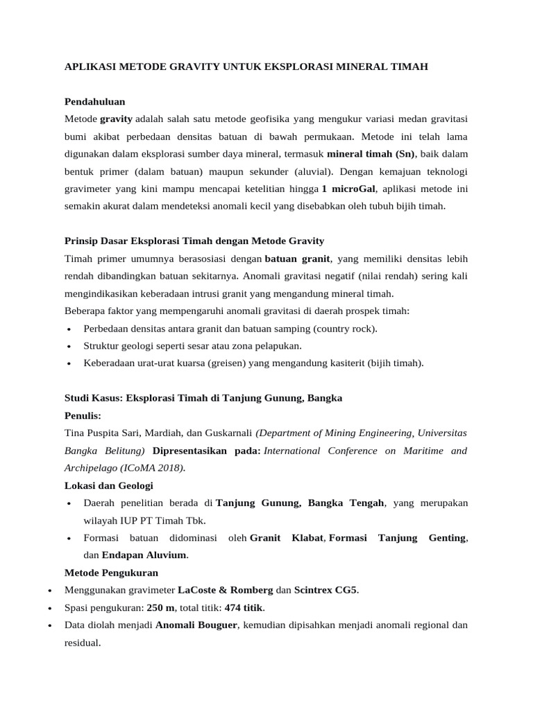 Aplikasi Metode Gravity Untuk Eksplorasi Mineral Timah | PDF