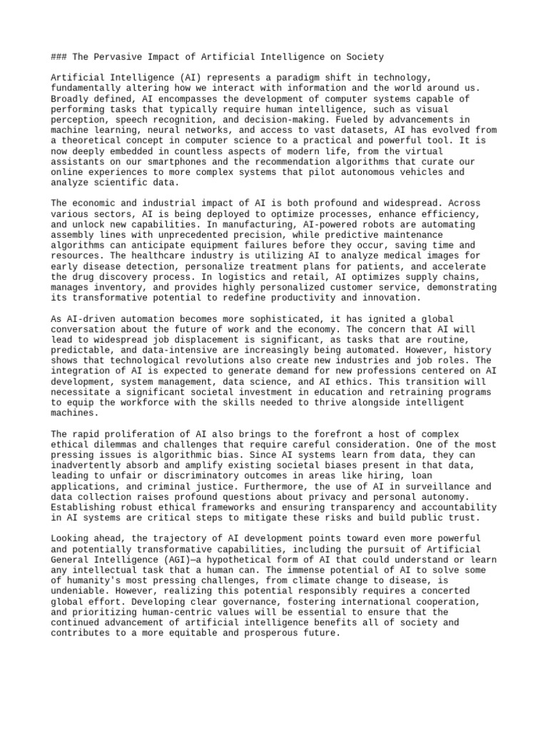The Pervasive Impact of Artificial Intelligence on Society | PDF ...