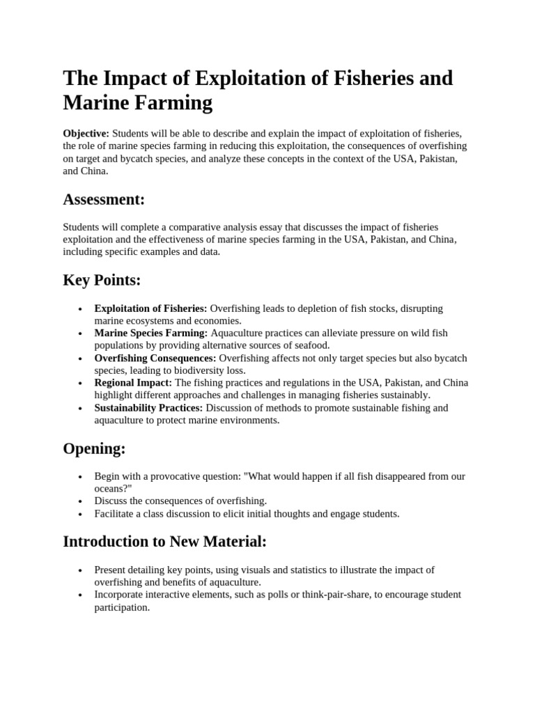 The Impact of Exploitation of Fisheries and Marine Farming Lesson Plan ...