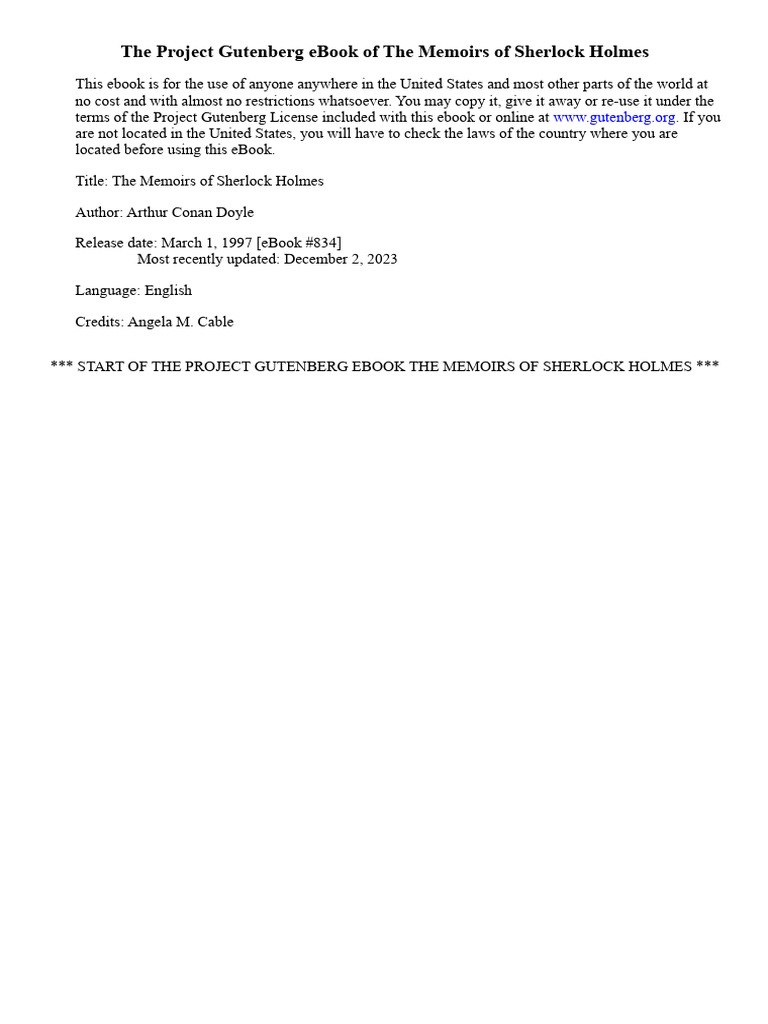 The Project Gutenberg Ebook of The Memoirs of Sherlock Holmes, by ...