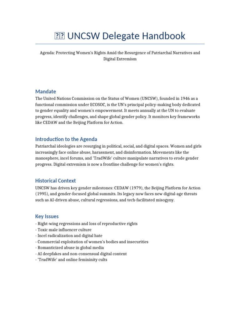 UNCSW Handbook: Women's Rights Agenda | PDF | Gender Studies ...
