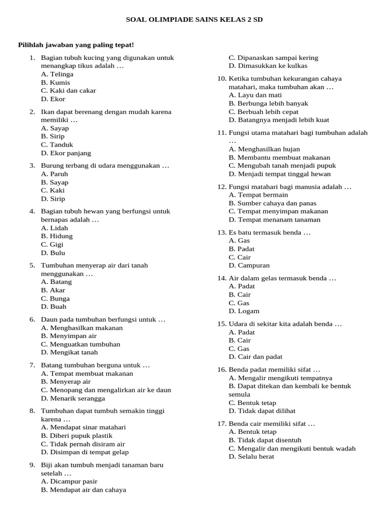 Soal Olimpiade Sains Kelas 2 SD | PDF