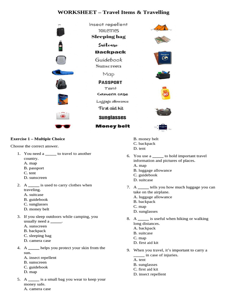 WORKSHEET tourism and travel | PDF | Sunglasses