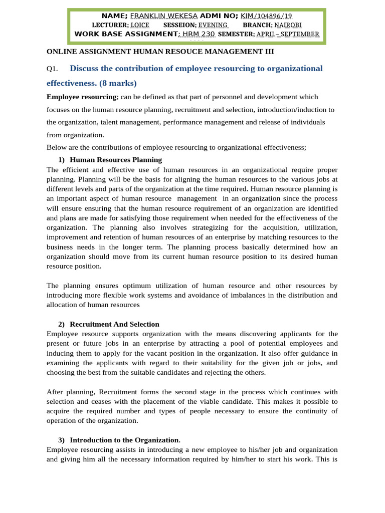 Work Base Activity 230 | PDF | Human Resource Management | Employment