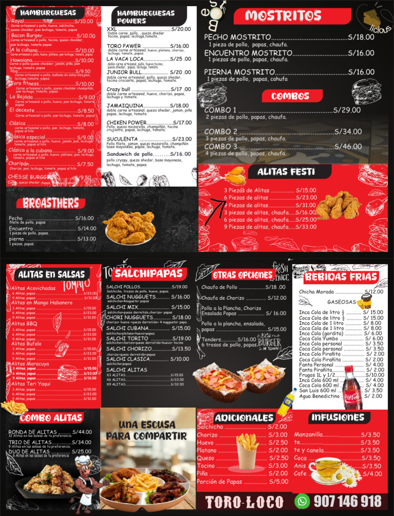 Menú de Hamburguesas y Combos Variados | PDF | Alimentos | Carne