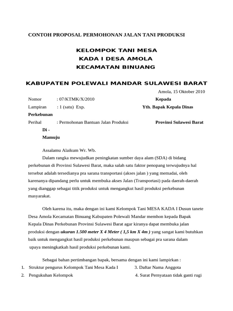 Contoh Proposal Permohonan Jalan Tani Produksi | PDF