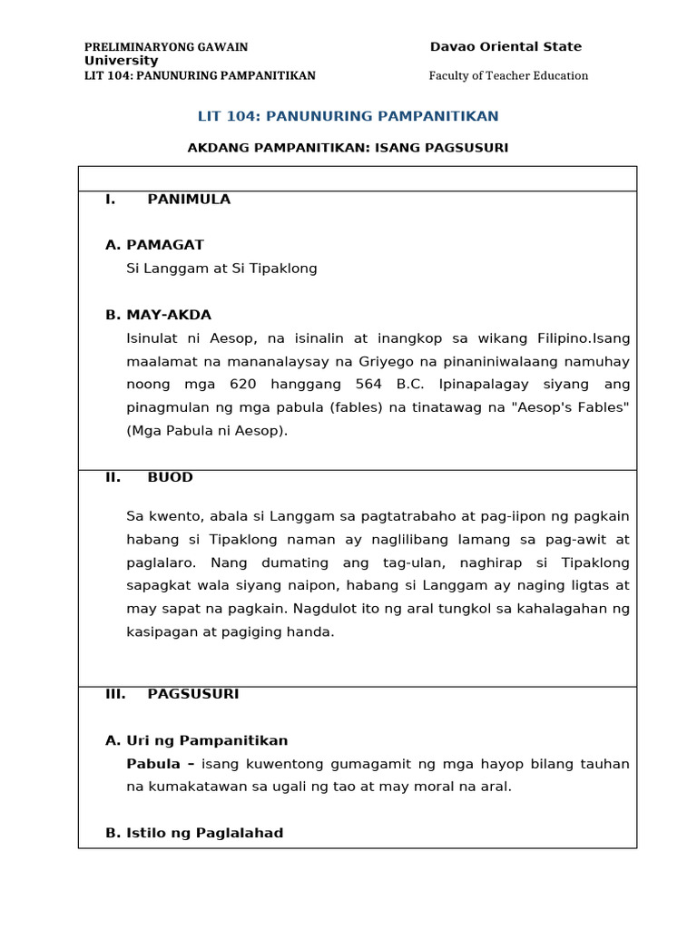 TP - Si Langgam at Si Tipaklong | PDF