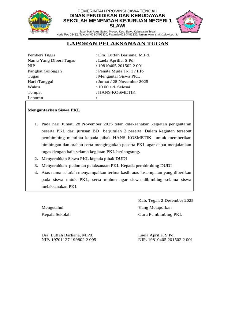 Format Laporan Pembimbing PKL LAELA | PDF