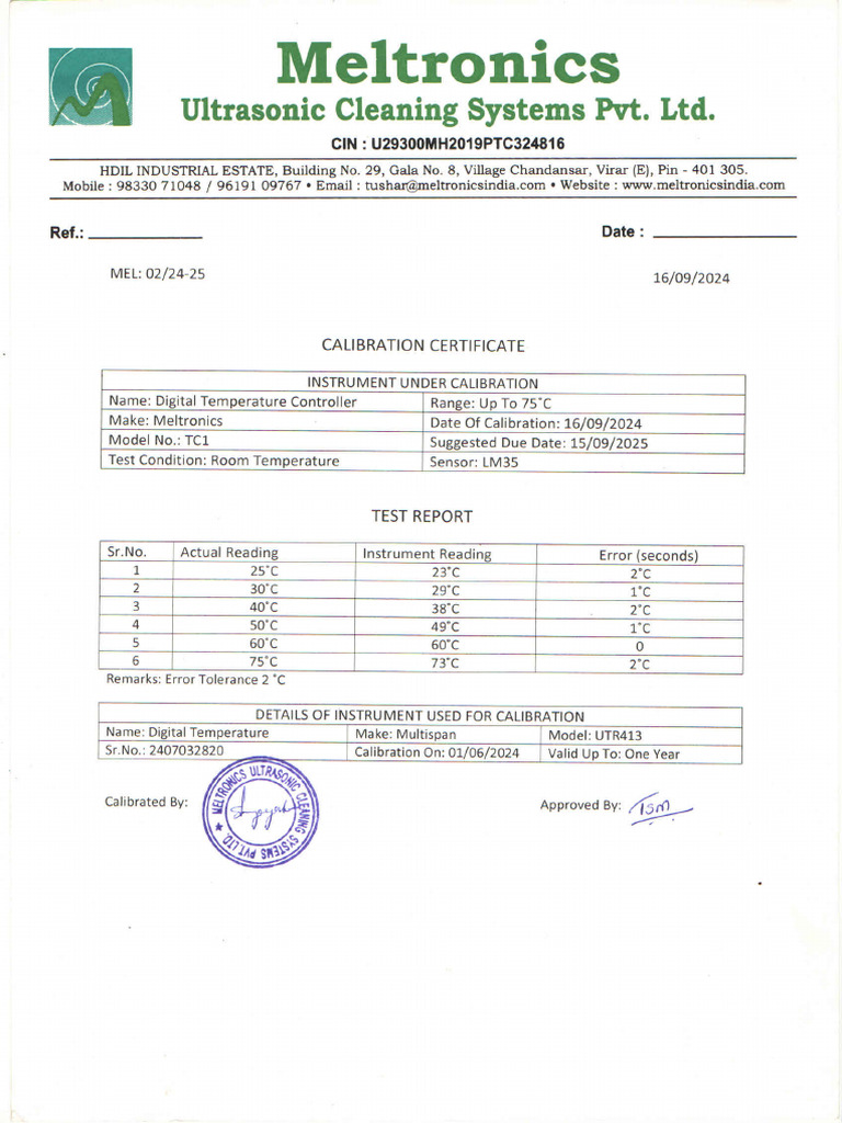 Calibration Certificate Temp - Control | PDF
