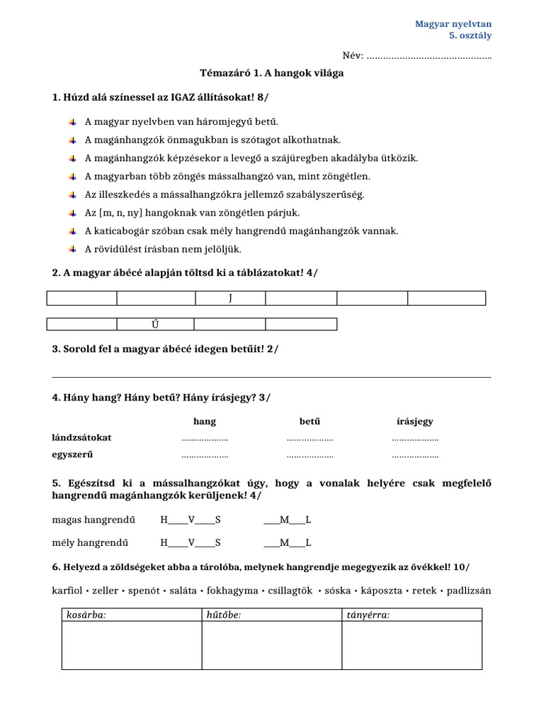 Témazáró - A Hangok Világa | PDF