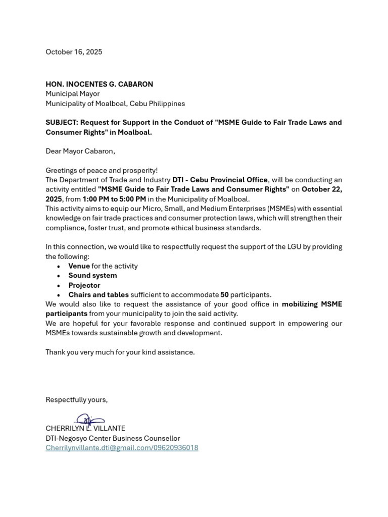 MSME Fair Trade Laws Workshop Request | PDF