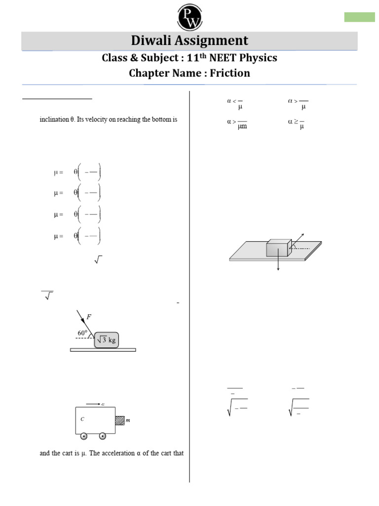 Diwali Physics Assignment on Friction | PDF | Friction | Force