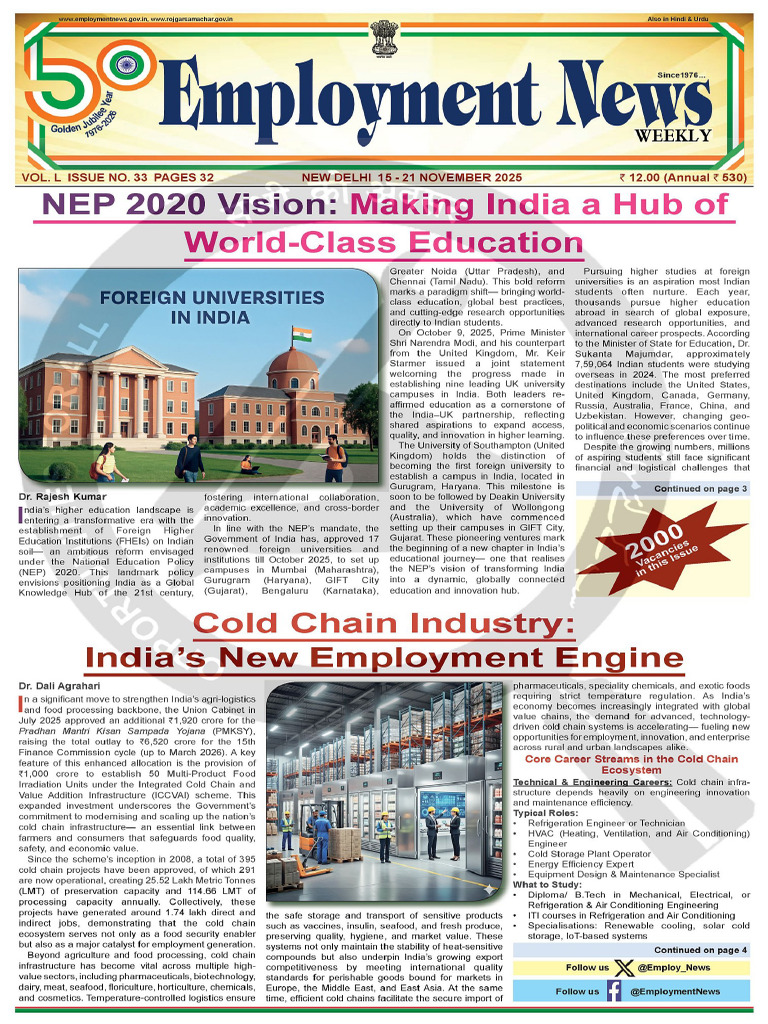 Employment News - 15 Nov - 21 November - 2025 | PDF