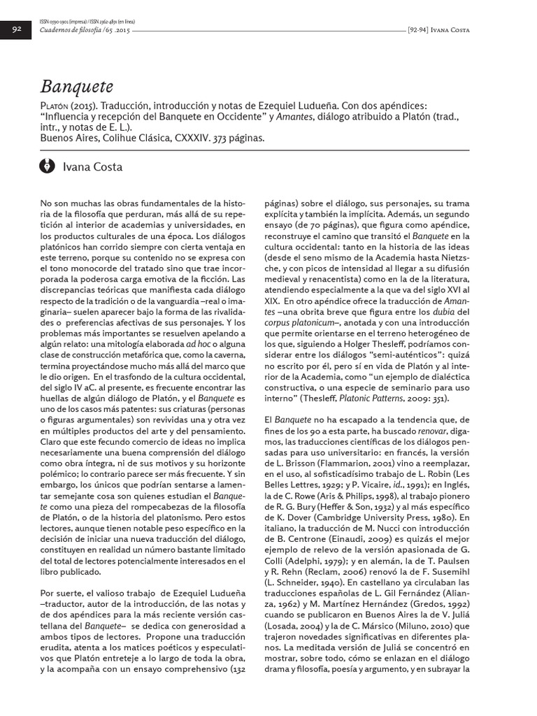 Platon Banquete Trad Introd y Apendices | PDF | Platón | Sócrates