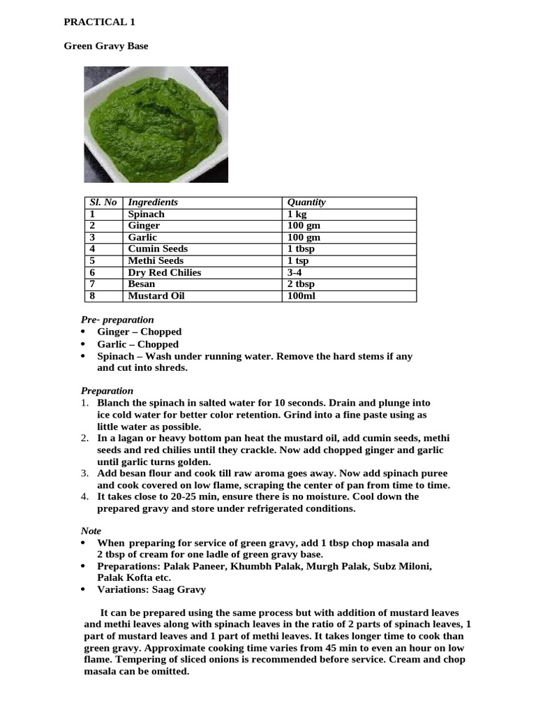 Green Gravy Base Recipe Guide | PDF | Curry | Ginger