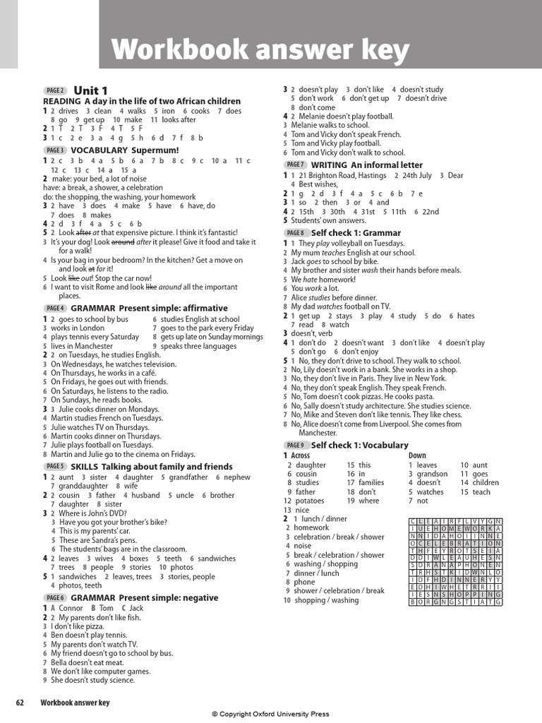 Workbook Answer Key for English Units | PDF | Mountains