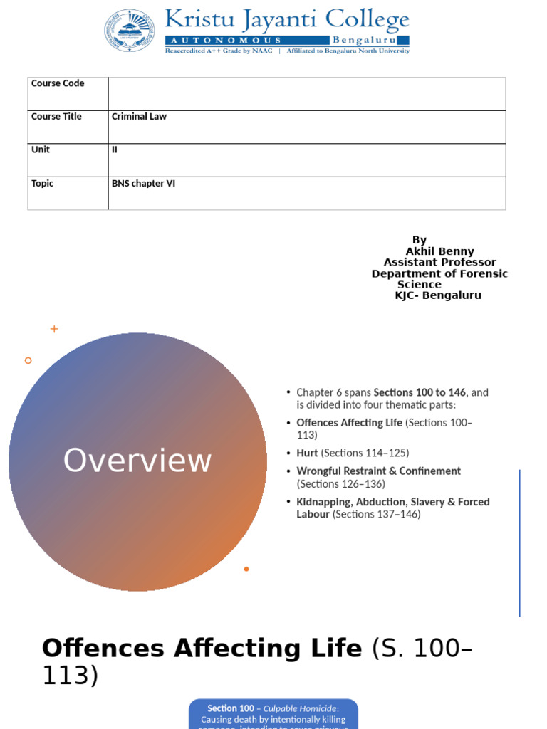 BNS chapter six for forensic science students | PDF | Kidnapping | Crimes