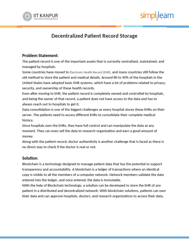 Decentralized Patient Record Storage: Problem Statement | PDF ...