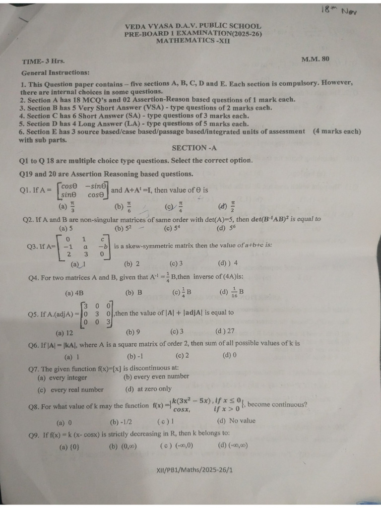 Maths Ques Paper 1 | PDF