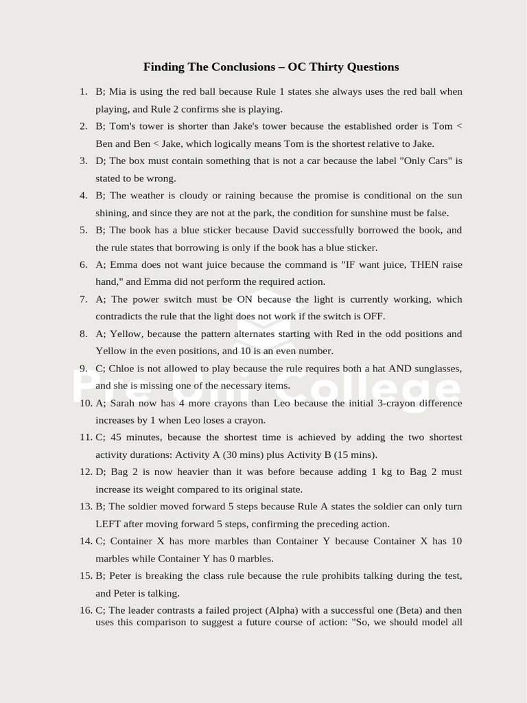 OC 30 Questions - Finding The Conclusion - Answers | PDF | Chess Theory ...