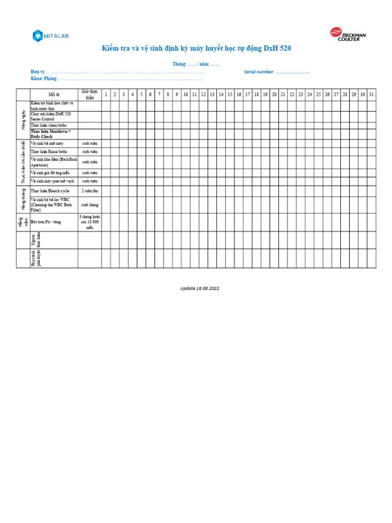 Bang Kiem Tra Ve Sinh May DXH 520 | PDF