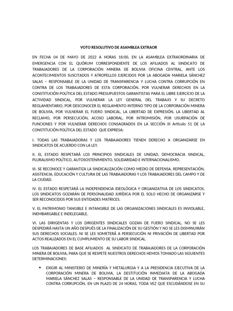 VOTO RESOLUTIVO TRANSPARENTE--- | PDF | Sindicato | Gobierno