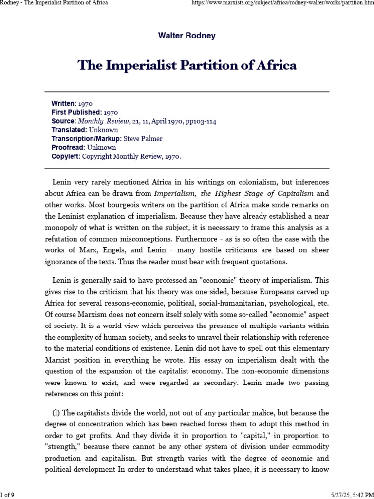 Lenin's Theory on Africa's Partition | PDF | Imperialism | Marxism