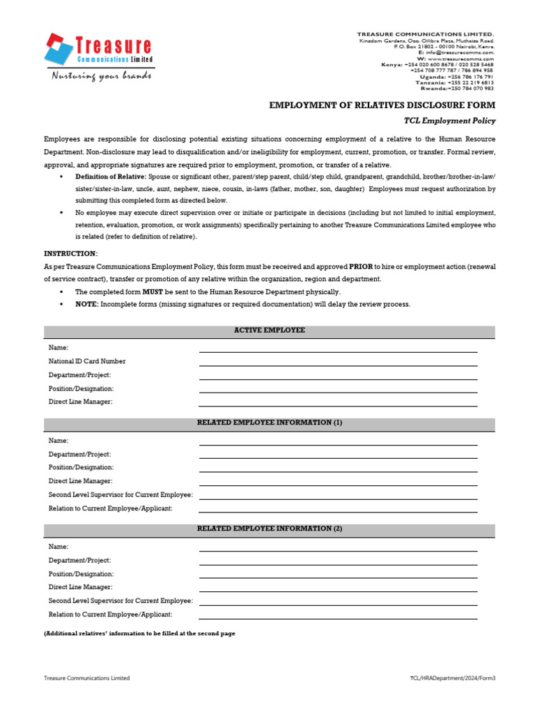 Employment of Relatives Disclosure Form | PDF