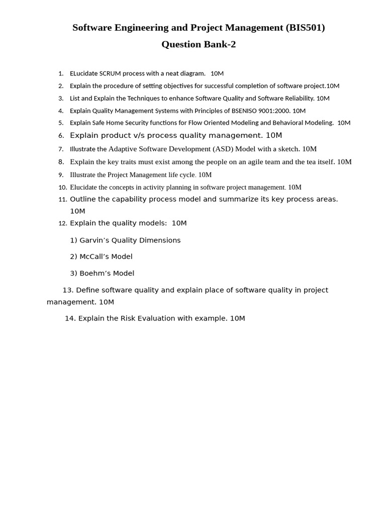 SEPM QuestionBank_2 | PDF