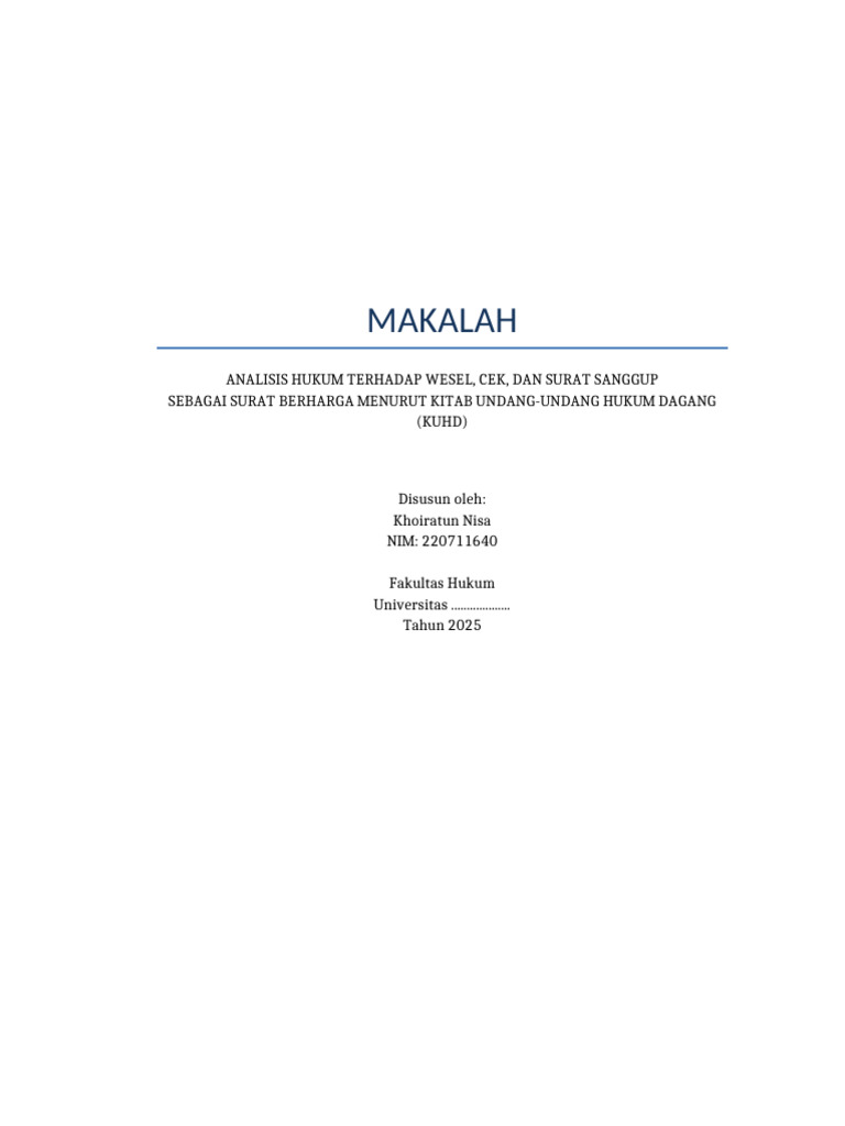 Analisis Hukum Wesel, Cek, dan Surat Sanggup | PDF