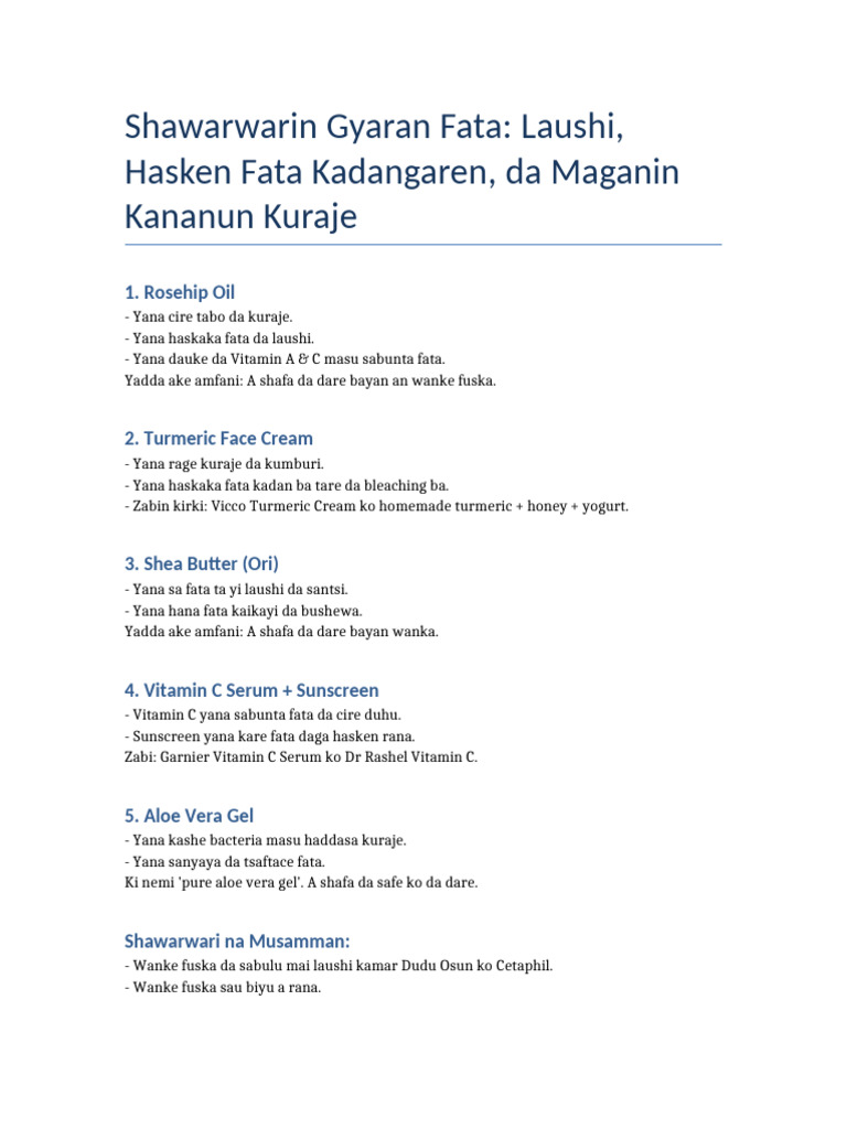 Gyaran Fata Laushi Haske Kuraje | PDF