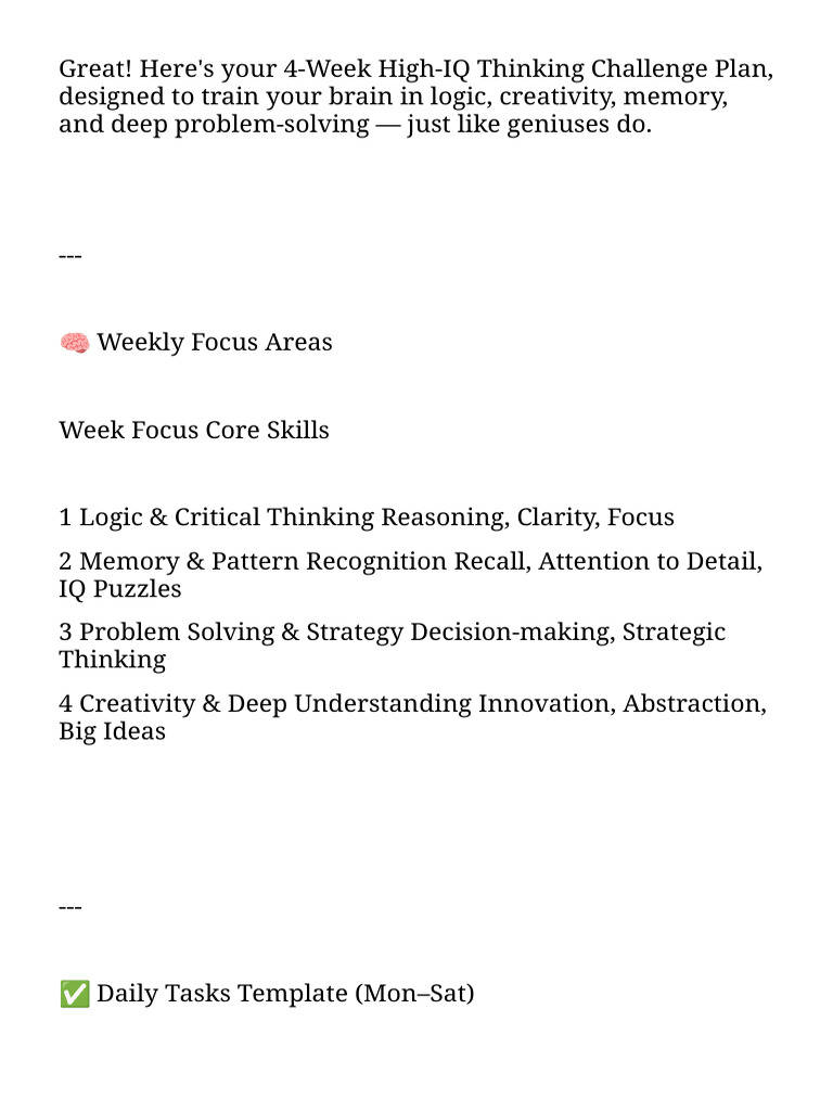 4-Week Brain Training Challenge | PDF | Memory | Thought