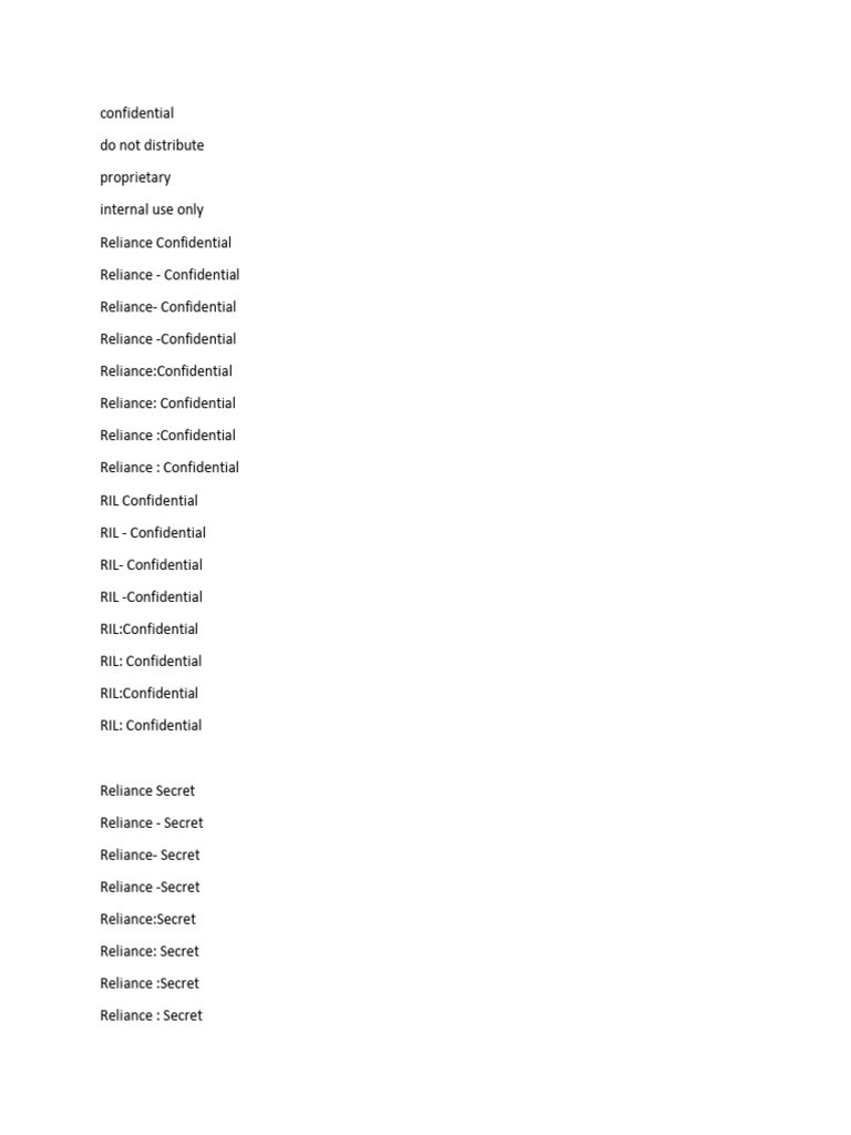 Reliance Confidential Document Overview | PDF