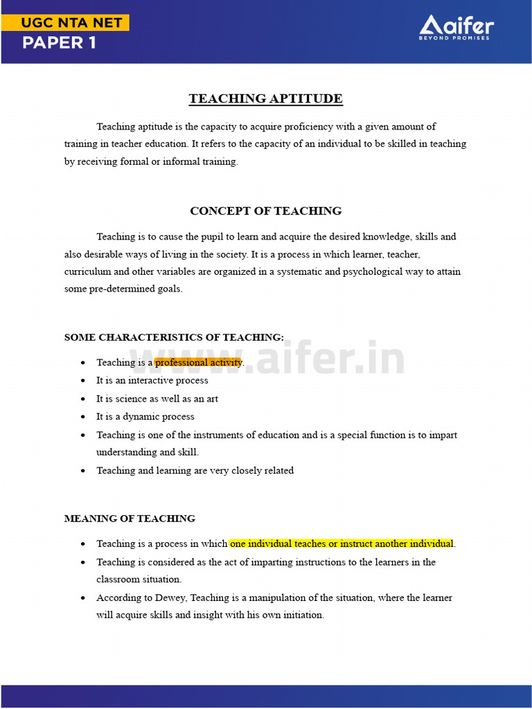 Understanding Teaching Aptitude and Levels | PDF | Learning | Teachers