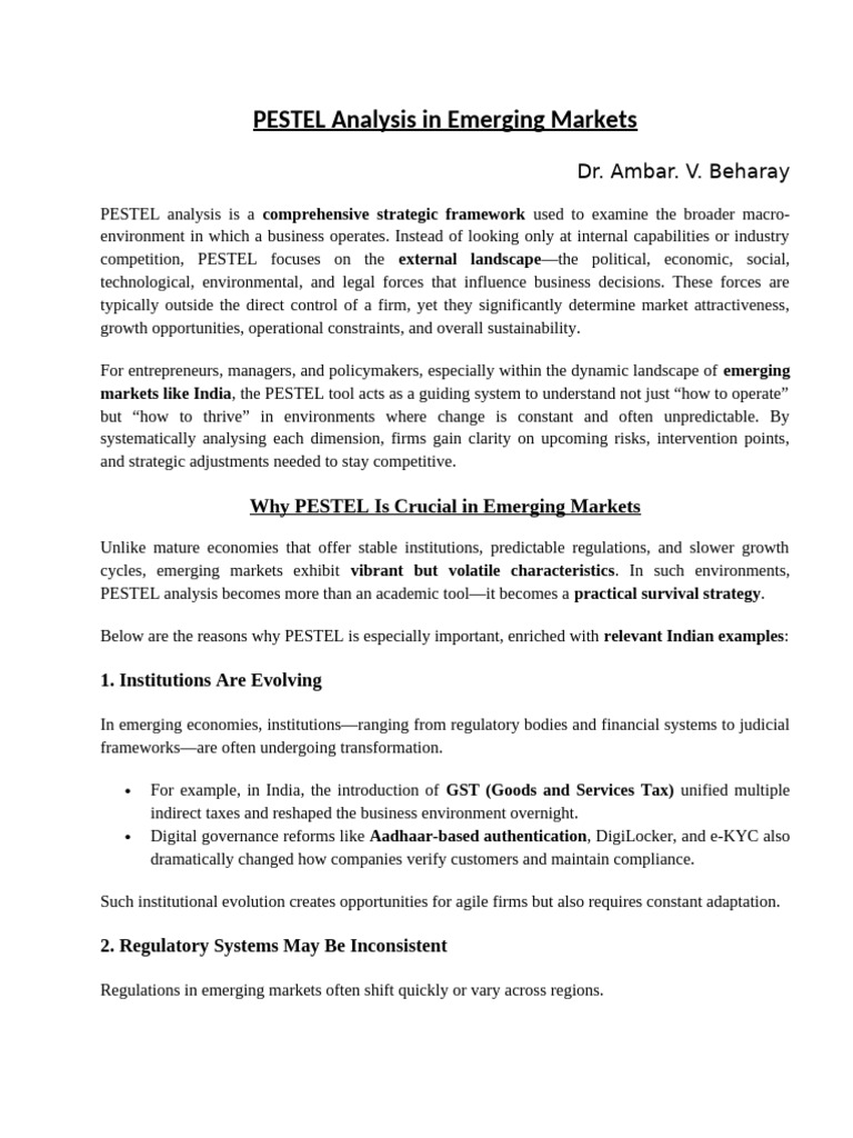 PESTEL Analysis for Emerging Markets | PDF | Economic Growth | Market ...