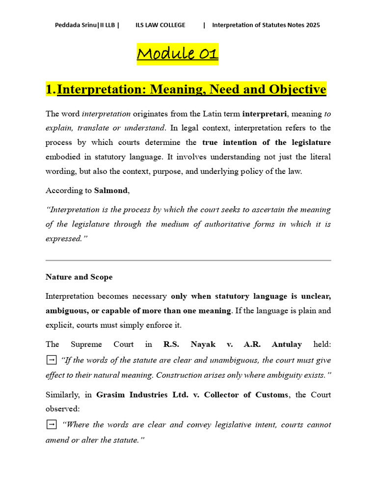 Interpretation of Statutes Overview 2025 | PDF | Statutory ...