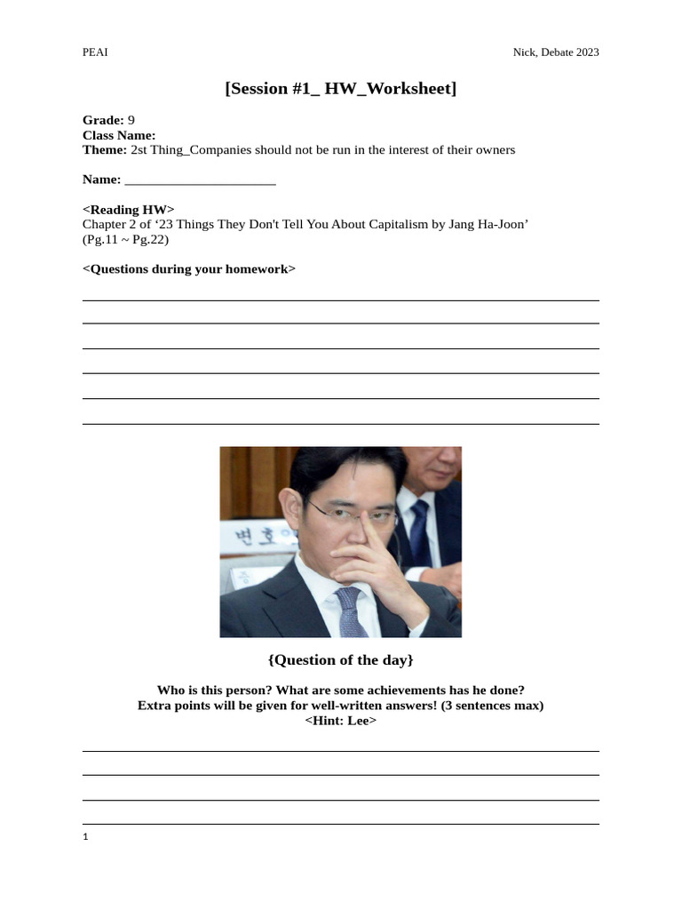 Debate Worksheet on Corporate Governance | PDF