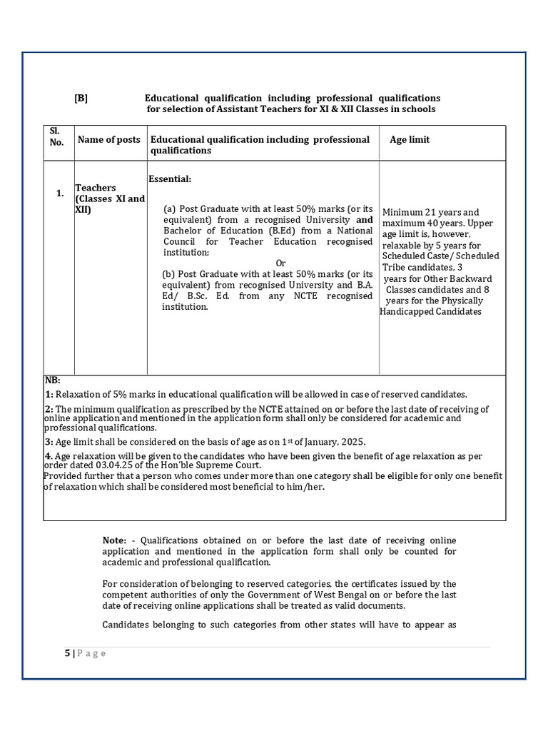 Assistant Teacher Eligibility Criteria | PDF
