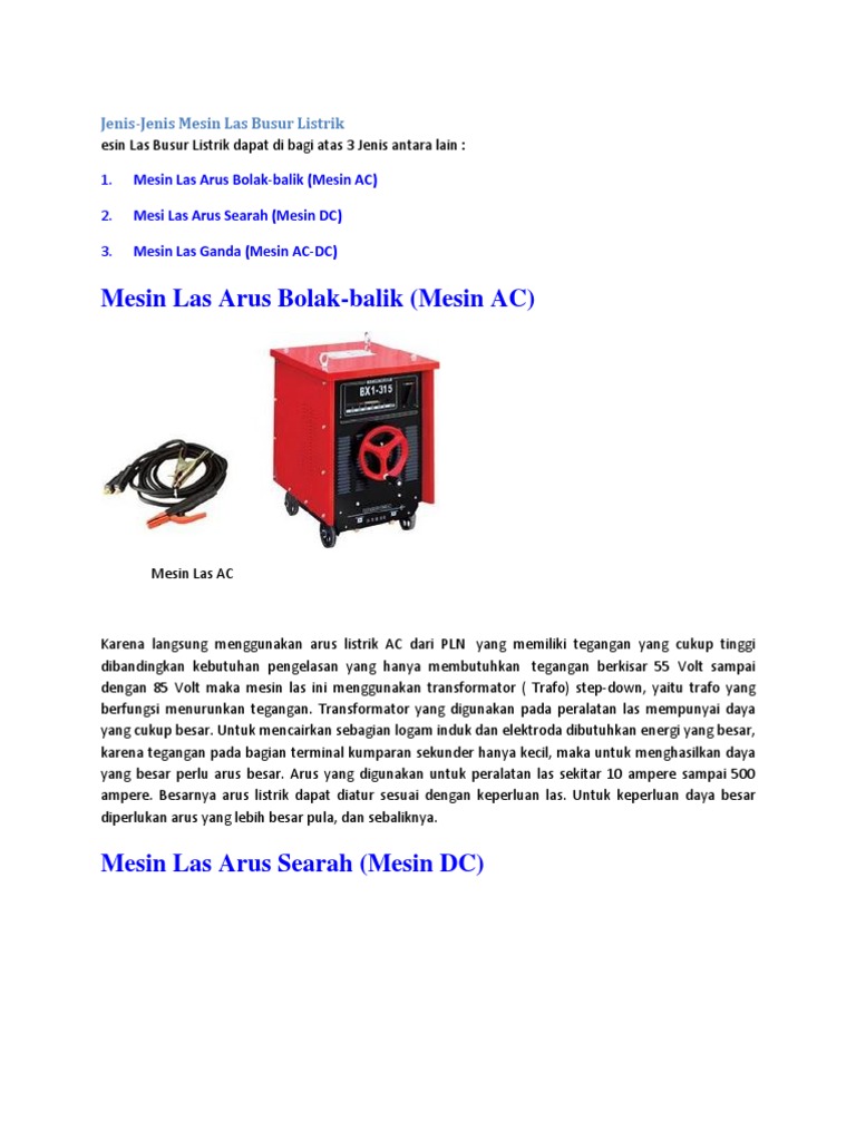 Jenis-Jenis Mesin Las Busur Listrik