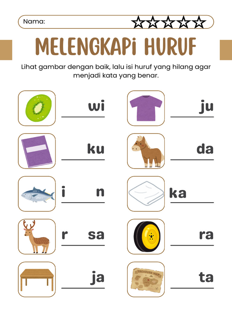Lembar Kerja Melengkapi Huruf Dalam Gaya Ilustratif Coklat Dan Putih_20251201_100441_0000 | PDF