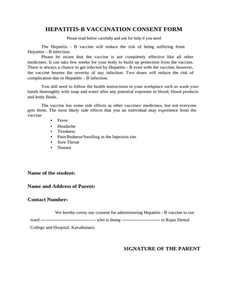 Vaccination Consent Form Hepatitis b | PDF