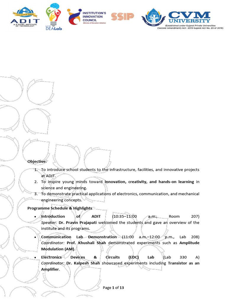 Exploring Innovation - IDEA LAB and SSIP Awareness Drive - Report | PDF