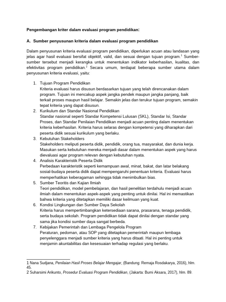 Kriteria Evaluasi Program Pendidikan | PDF
