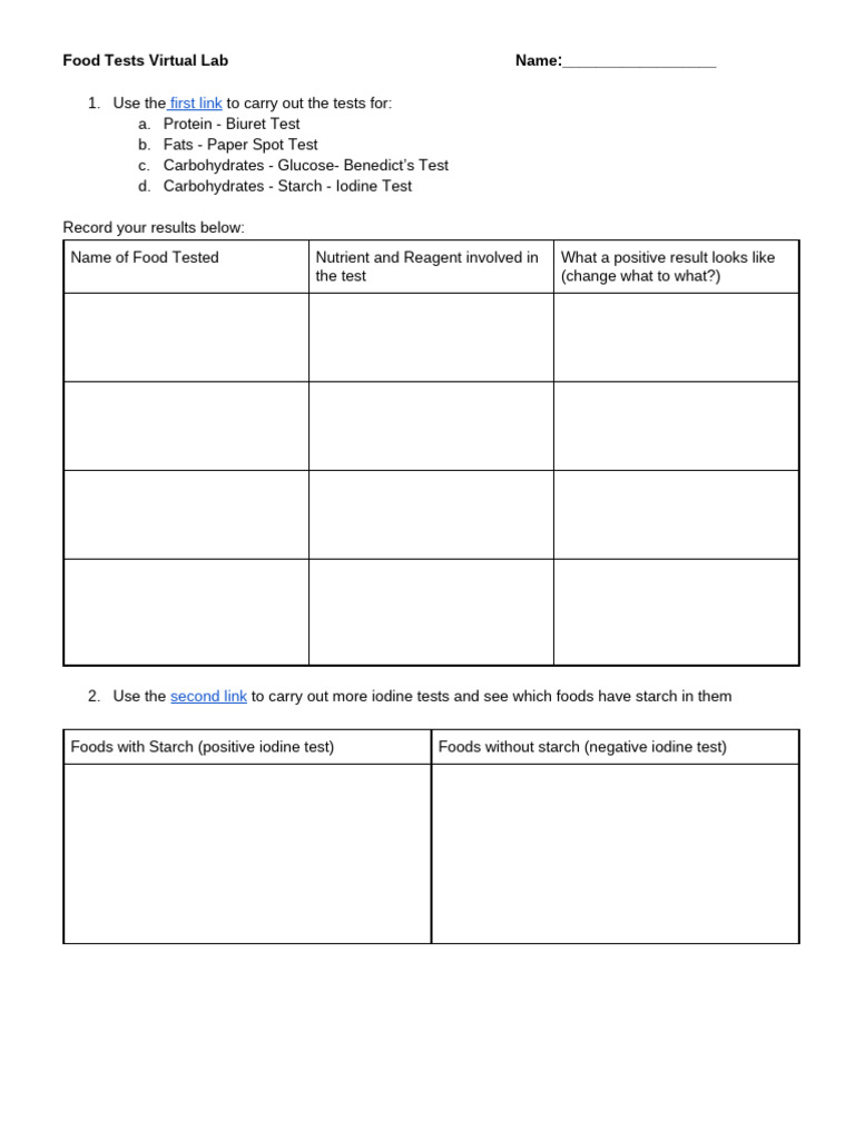 CS Food Tests Virtual Lab | PDF | Foods | Starch