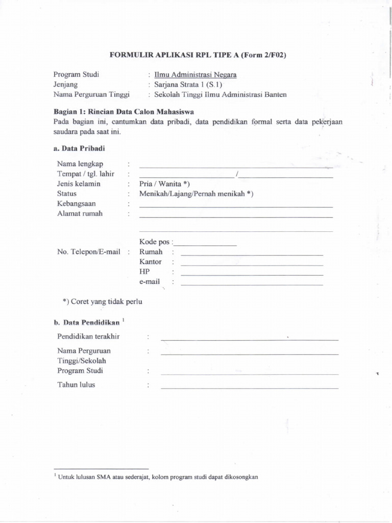 Contoh Pengisian Formulir F02 | PDF